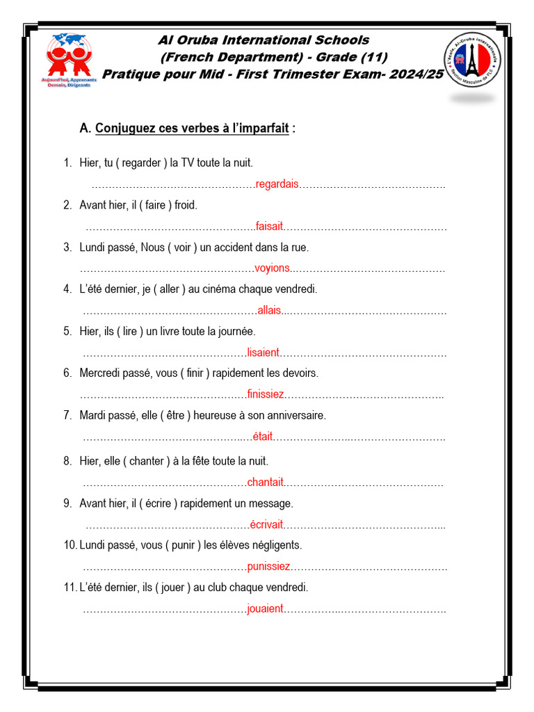 Pratique Pour 11eme - Modèle de Réponse-Examen de Mi-Trimestre - 1er Trimestre - 2024 - 2025 | PDF