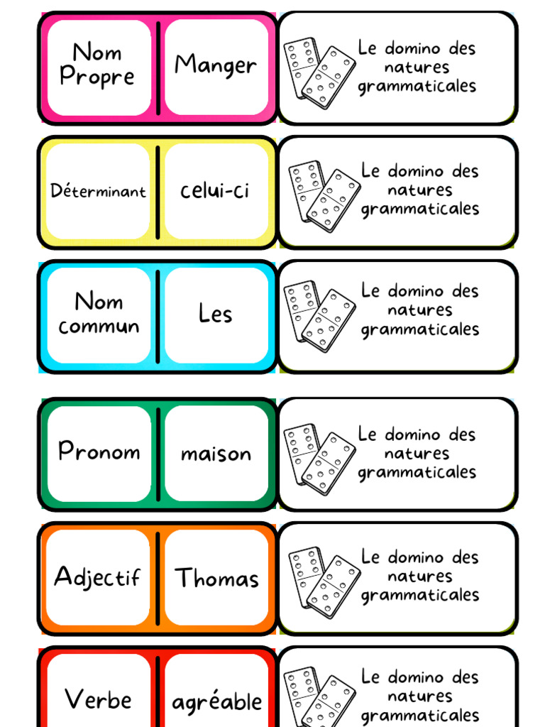Domino Des Natures Grammaticales 1 Pdf