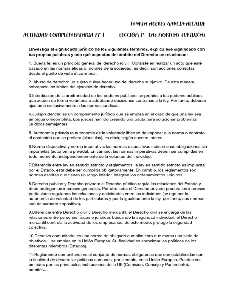 Actividad Complementaria Derecho 1 - Marta Acebes | PDF