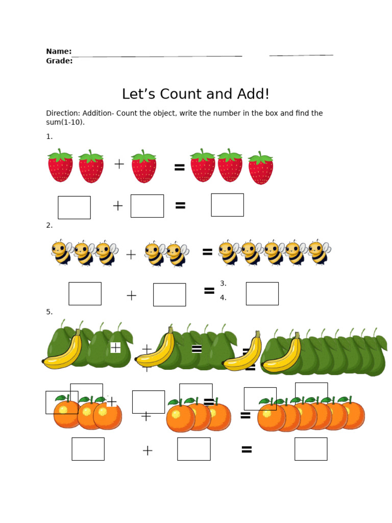 activity on lesson 1.2 addition and counting | PDF