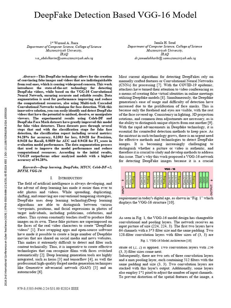 DeepFake Detection Based VGG-16 Model | PDF