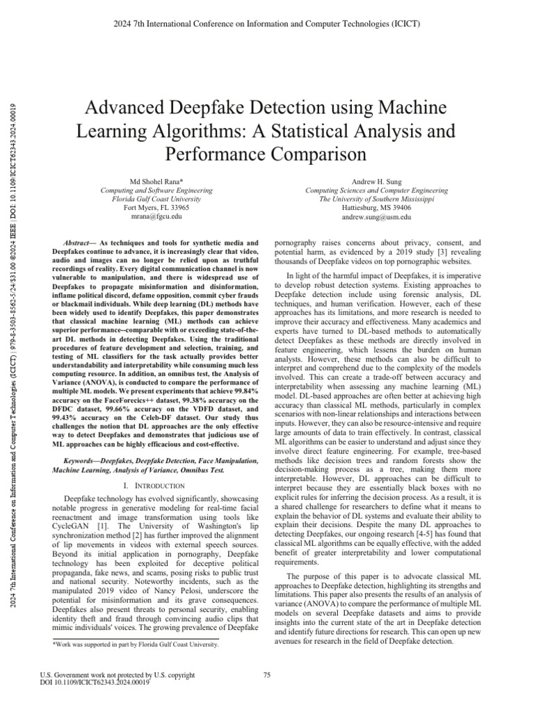 Advanced Deepfake Detection Using Machine Learning Algorithms A ...