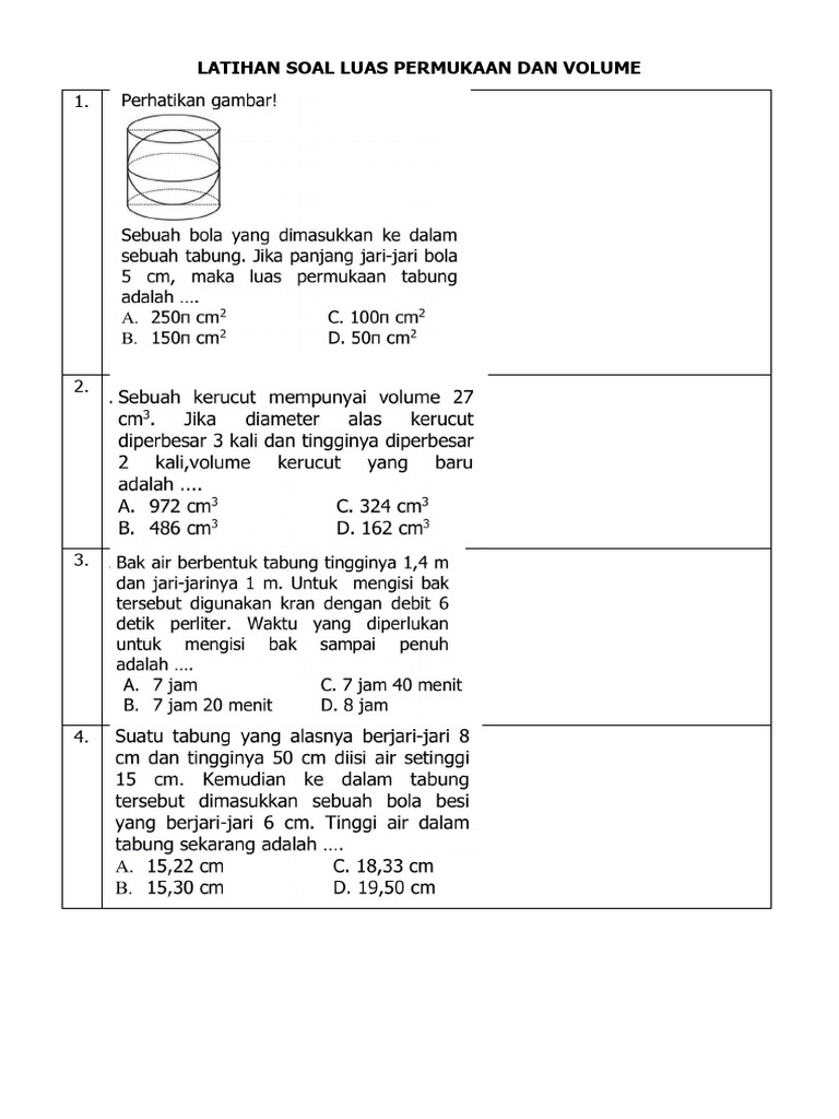 Latihan Soal Luas Dan Volume BRSL | PDF