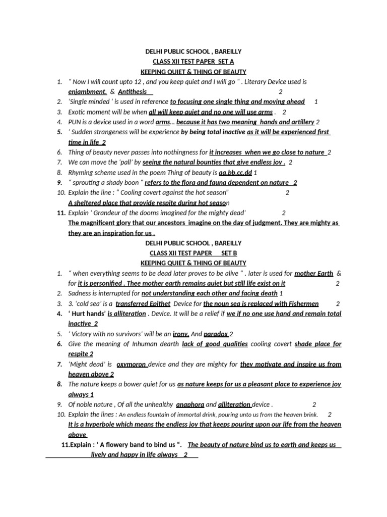 Class Test on Poems | PDF