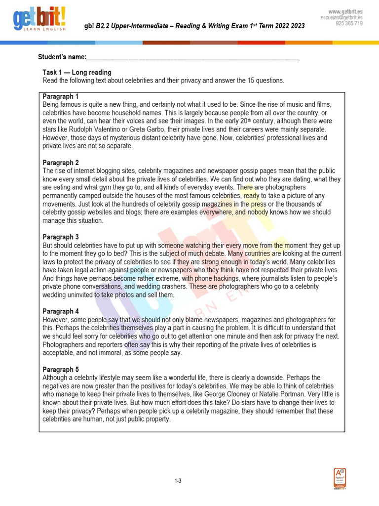 Examen Written Skills B2 | PDF