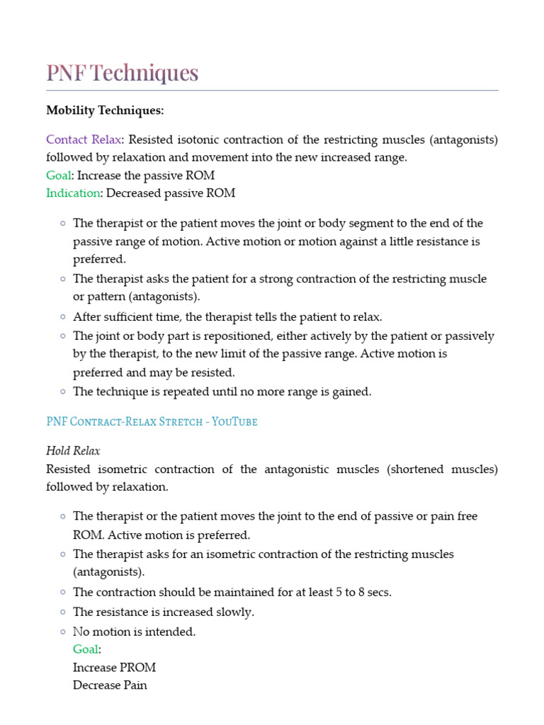 PNF Techniques | PDF