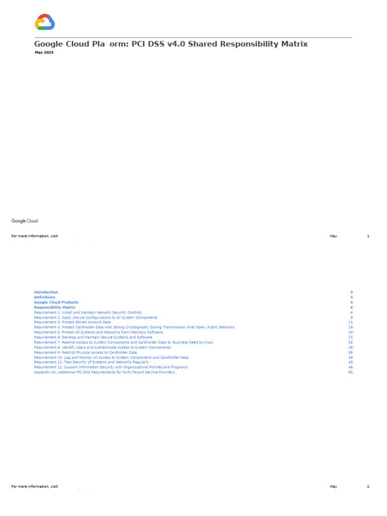 GCP Pci Dss v4 Responsibility Matrix | PDF