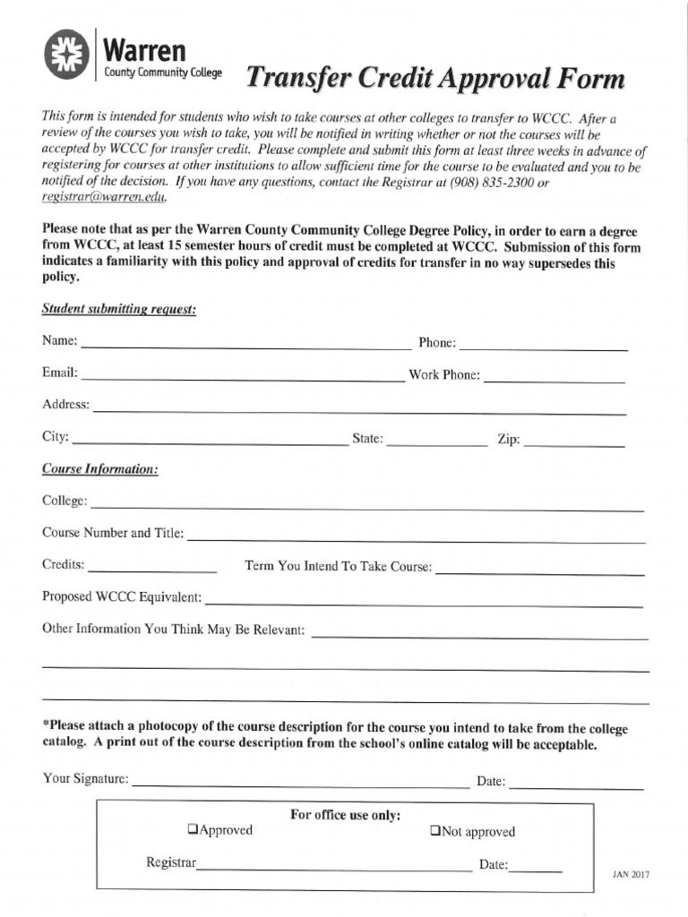 Transfer Credit Approval Form | PDF