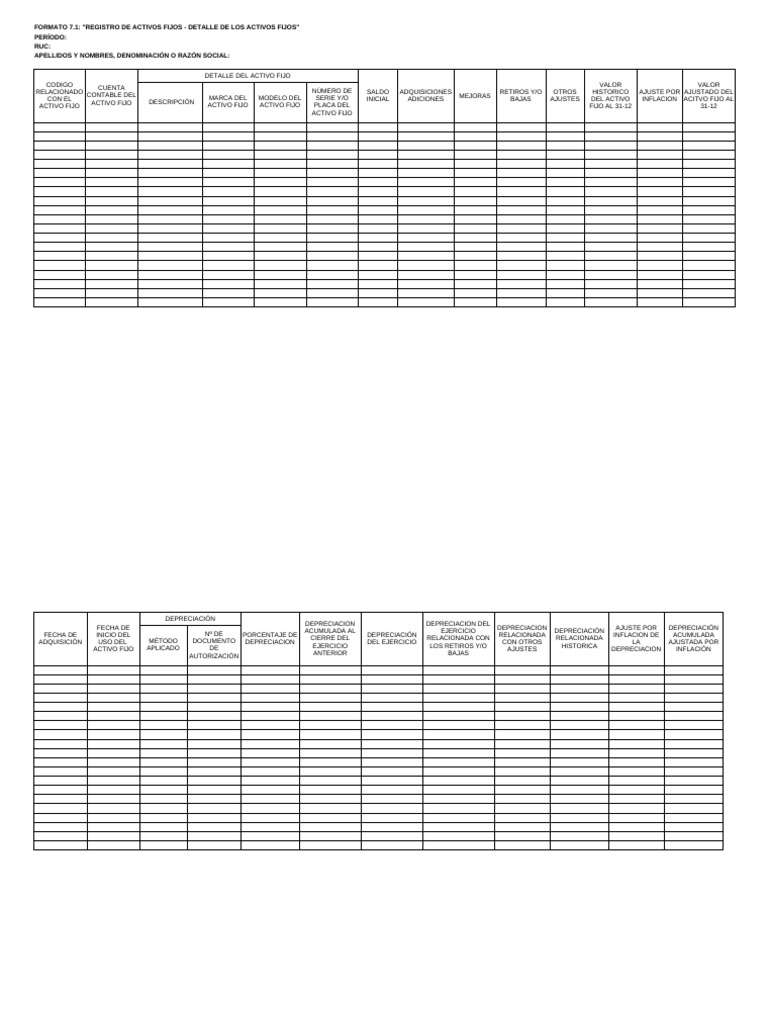 Registro de Activos Fijos-Detalle de Los Activos Fijos. Formato 7.1 | PDF