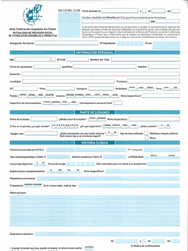 Parte de Lesiones Editable. | PDF