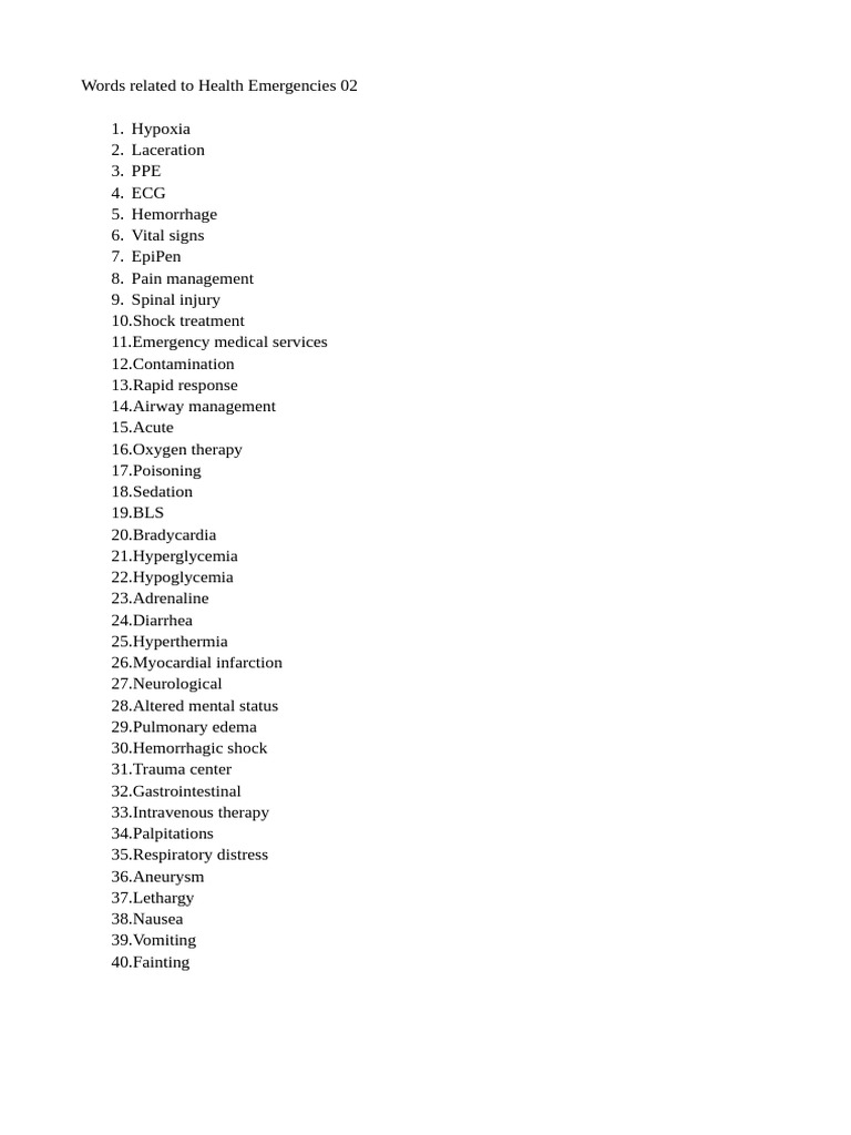 Health Emergencies Vocabulary 02 | PDF