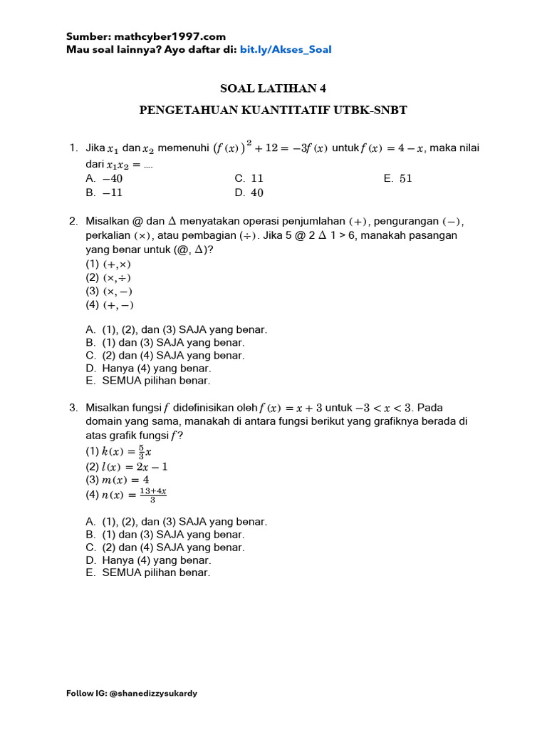 Soal Latihan 4 - Pengetahuan Kuantitatif UTBK-SNBT | PDF