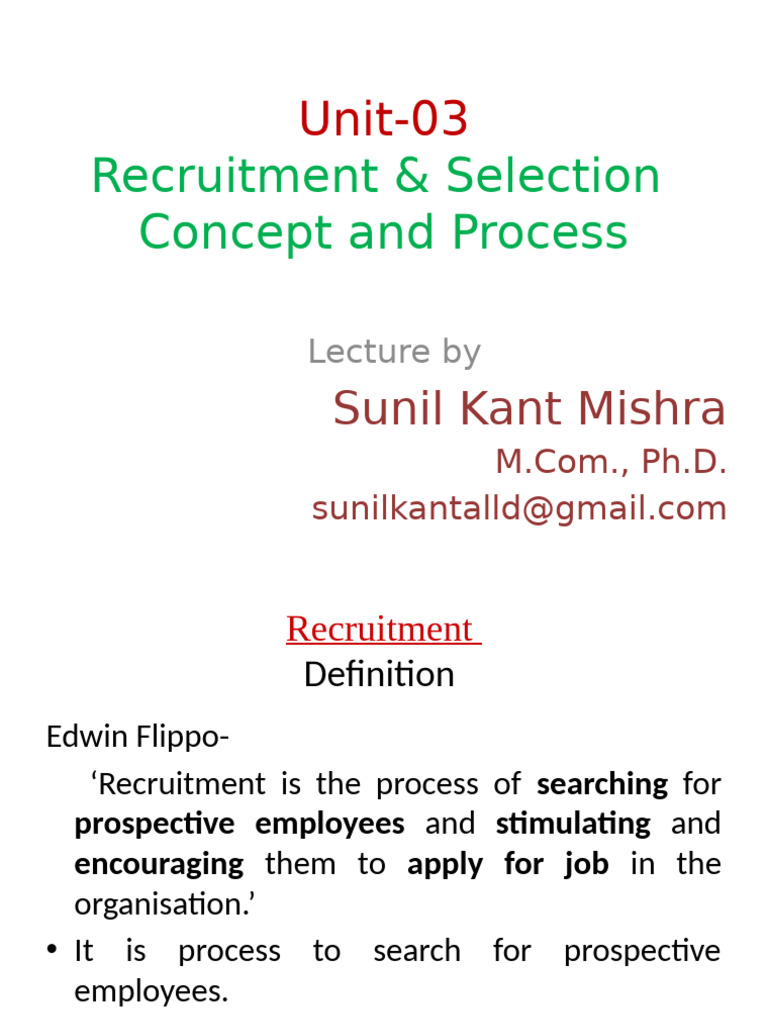 Recruitment & Selection Concept and Process: Unit-03 | PDF