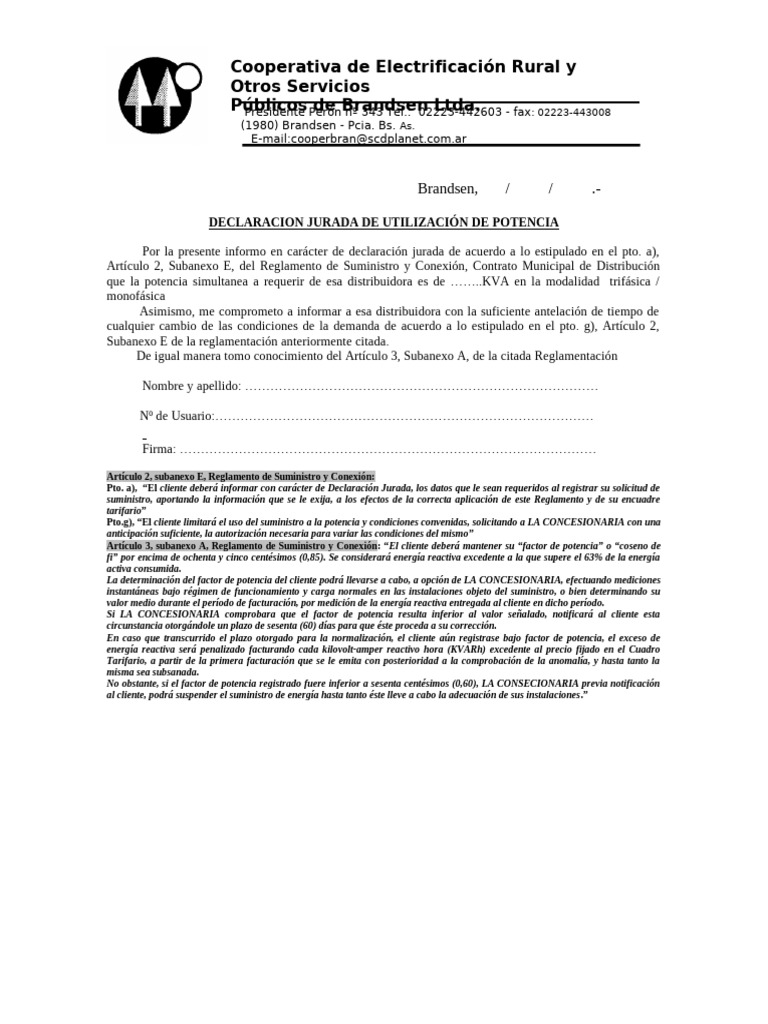 NOTA 5 Declaraci.. (1) Utilización Potencia | PDF