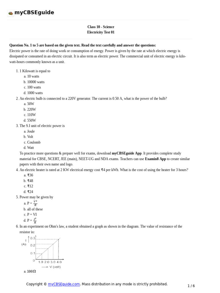 10 Sci Electricity Tp01 | PDF