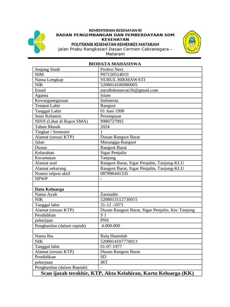 Biodata Maba PDPT | PDF
