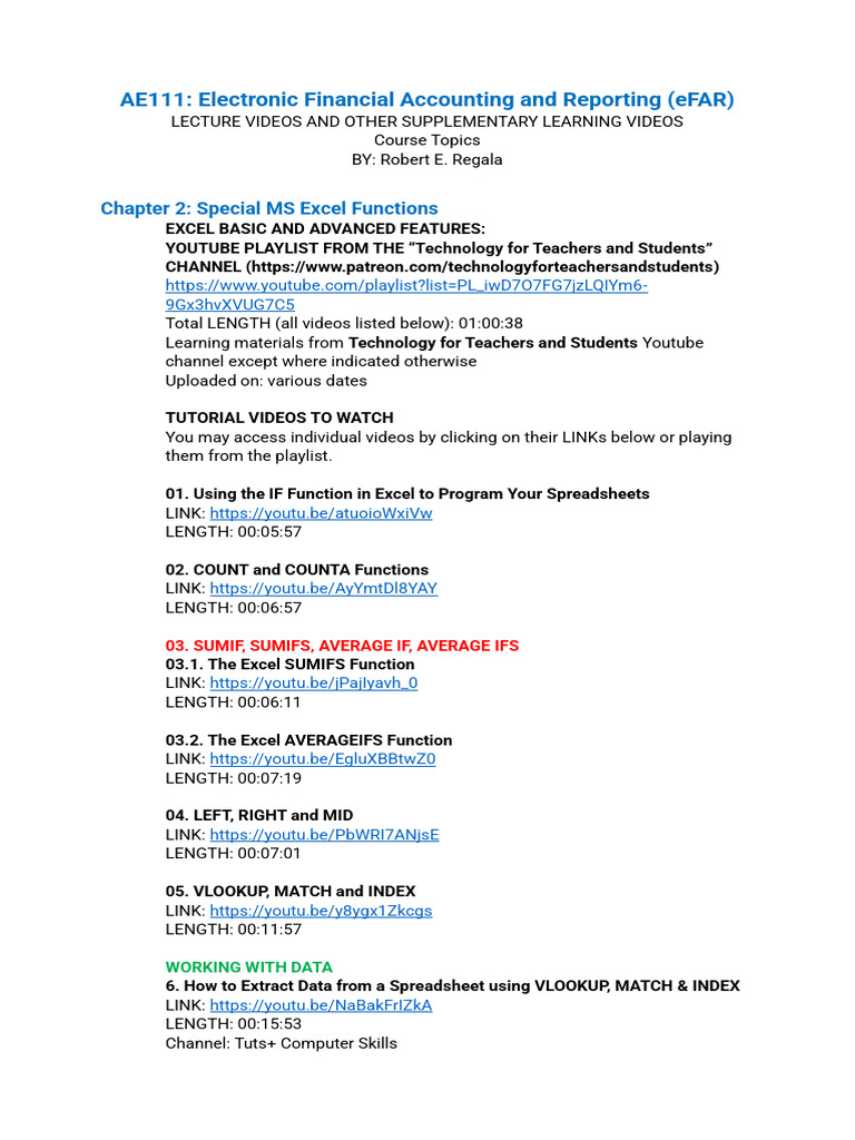 Mmary of Lecture Videos and Other Learning Materials Ch2 | PDF ...