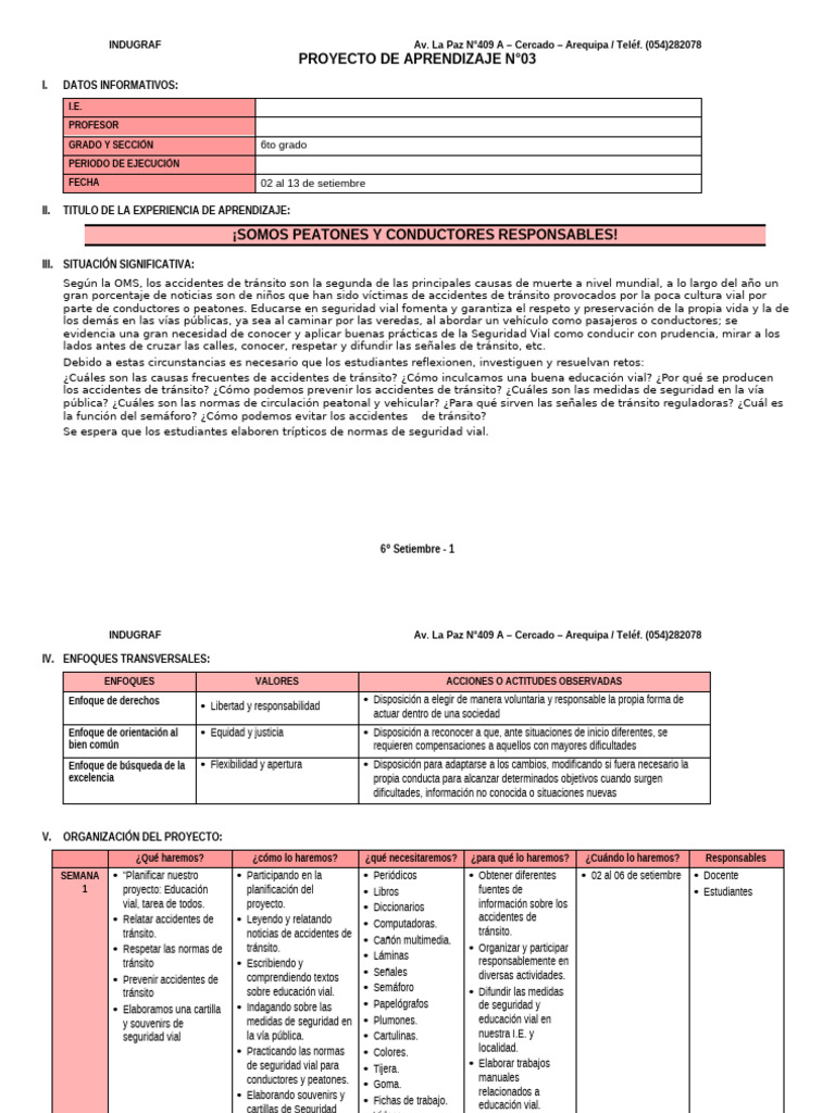 6° Grado - Proyecto de Aprendizaje N°03 | PDF