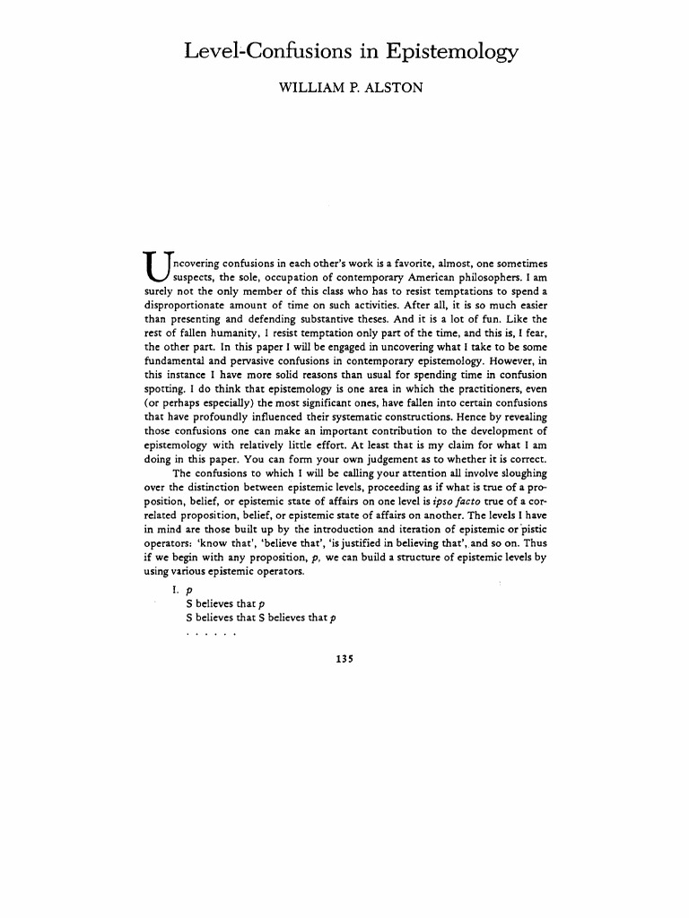 Alston. Level Confusions Epistemology | PDF