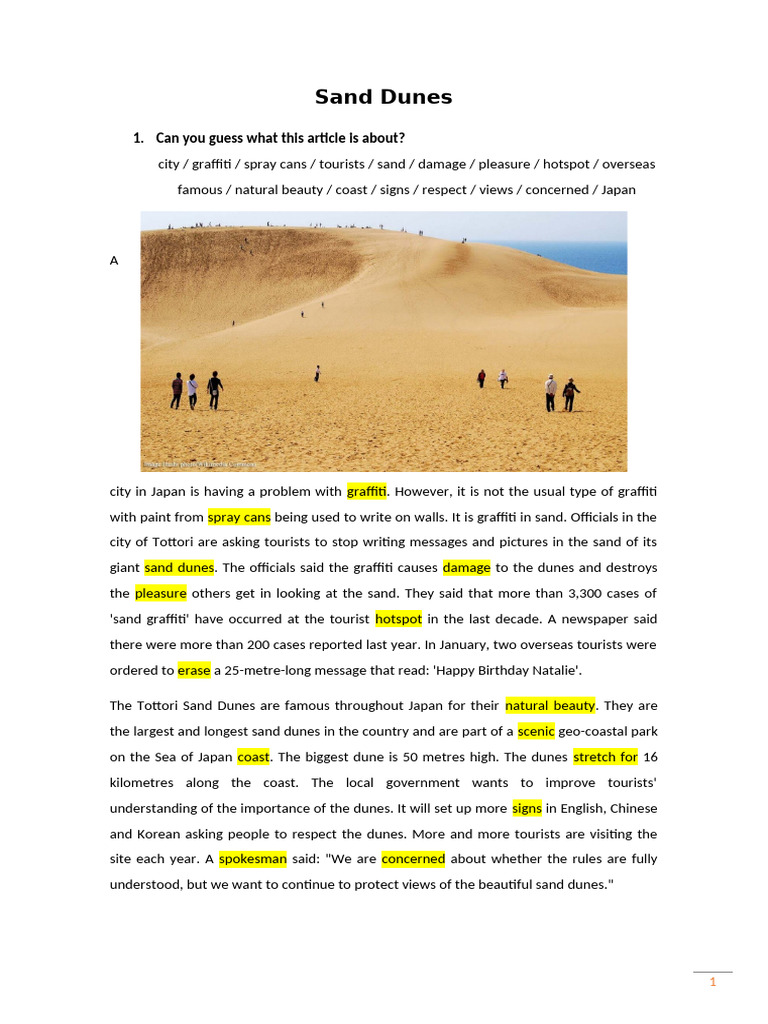 Reading Comprehension Sand Dunes and Graffiti - 153409 | PDF