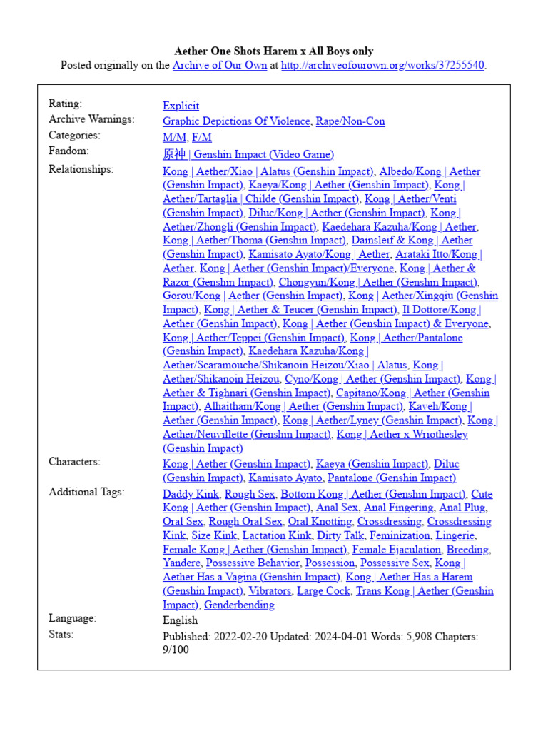 Aether One Shots Harem X | PDF