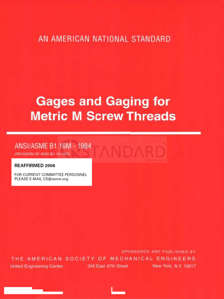 ASME B1.16M-1984 (2006) - Thread Gauge Standard | PDF
