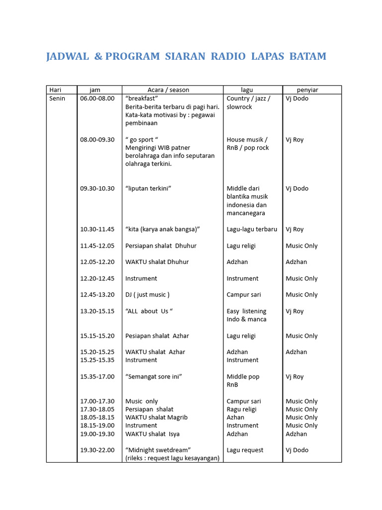 JADWAL Docx-1 | PDF