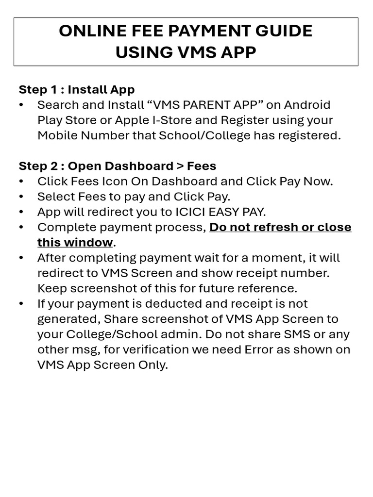 Pay Fees Guide-VMS APP & Portal | PDF