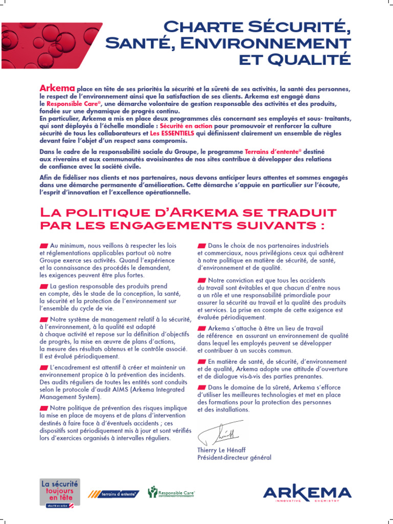 Charte SSEQ Arkema | PDF