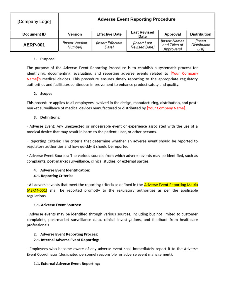 AERP-001 Adverse Event Reporting Procedure | PDF