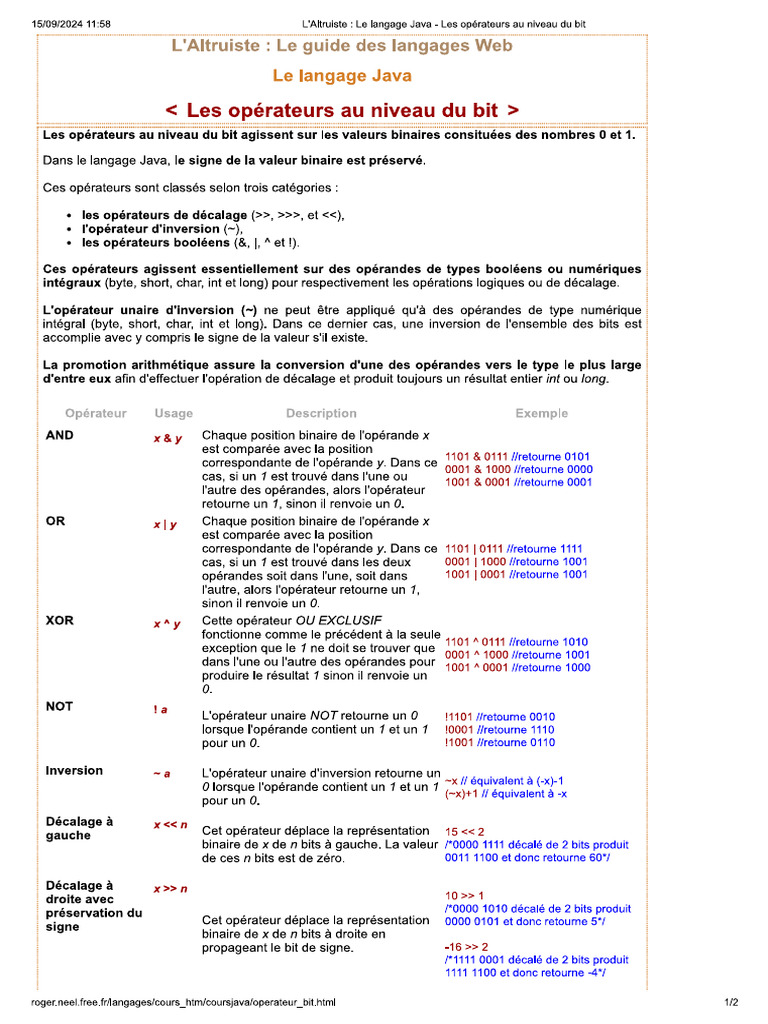 Cours Clair Operateur Binaires | PDF