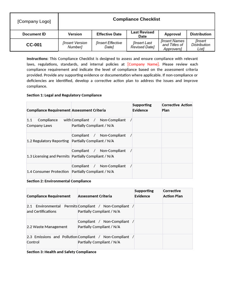 CC-001 Compliance Checklist | PDF