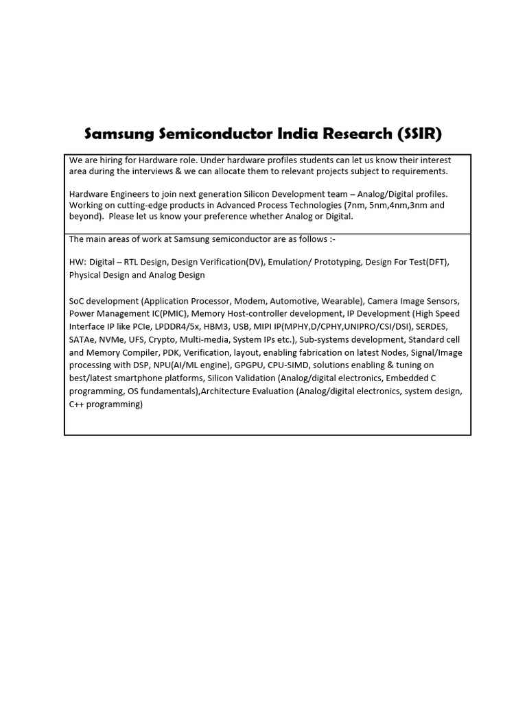 Samsung Semiconductor India Research HW JD | PDF