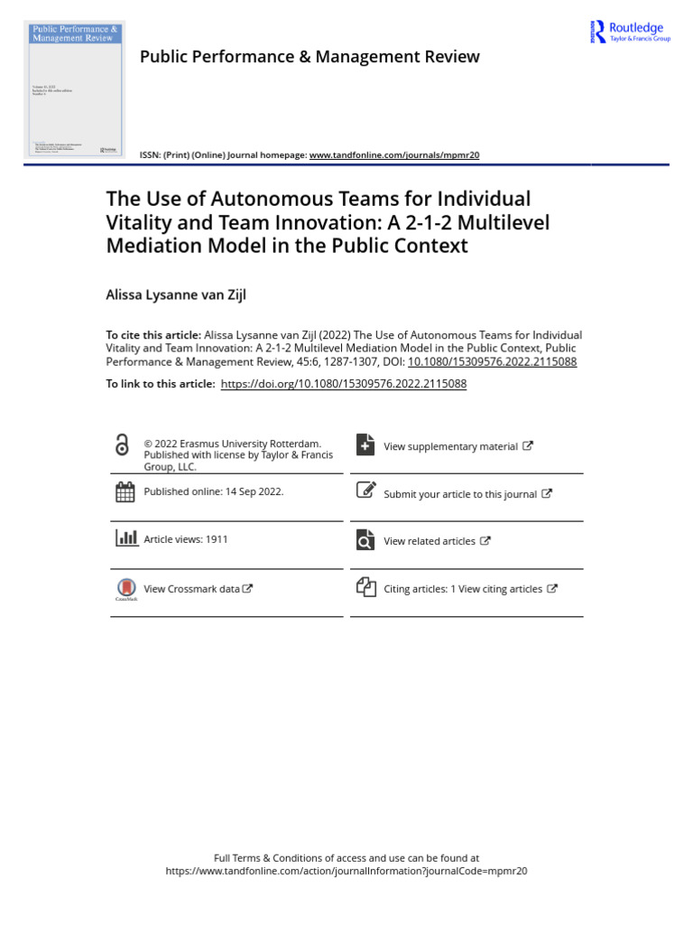 111the Use of Autonomous Teams For Individual Vitality and Team ...