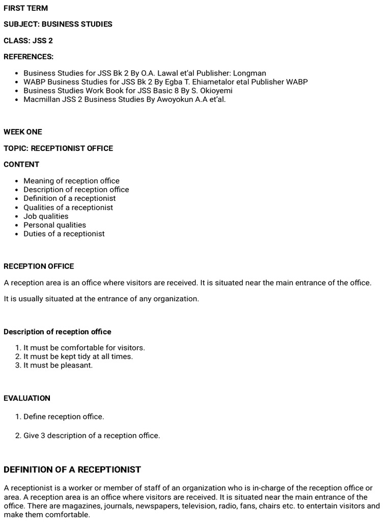 Receptionist Office | PDF