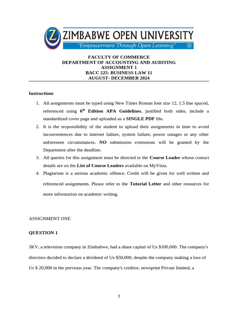 BACC 225 - assignments -1 | PDF