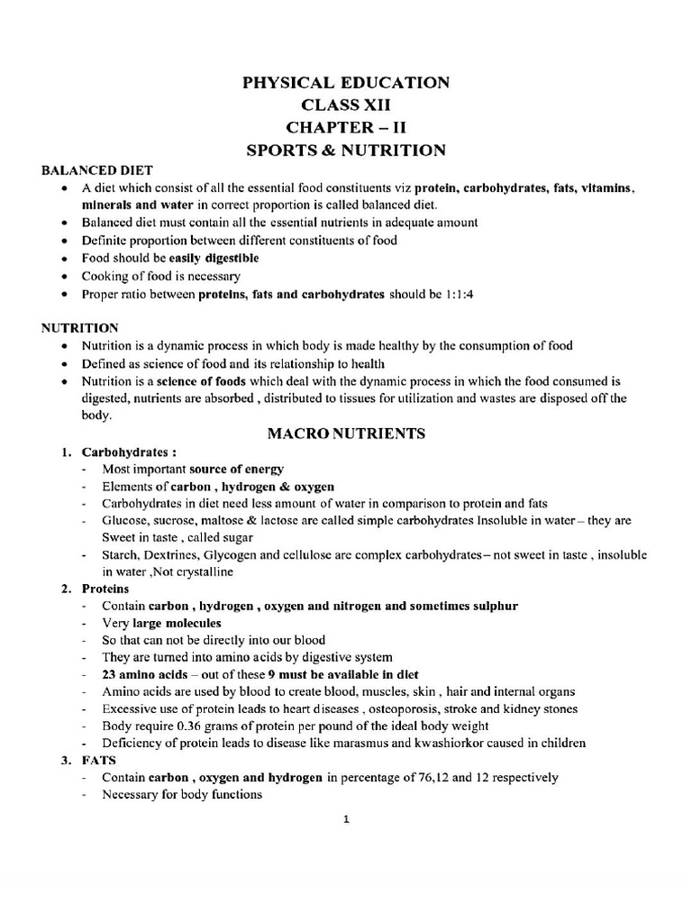 Sports and Nutrition PE | PDF