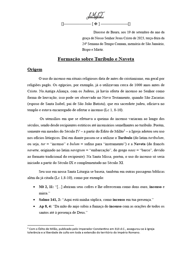 Formação Sobre Turíbulo e Naveta | PDF