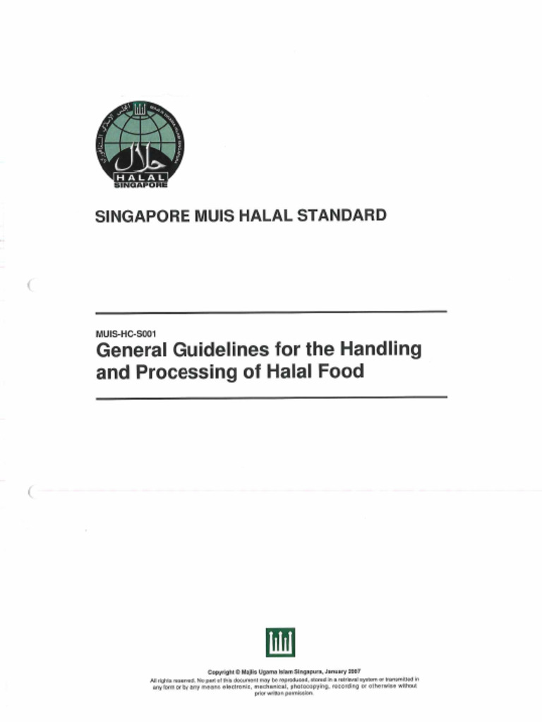 Halal - SG MUIS Halal Standard - Guidelines - Handling - Processing of Halal Food | PDF