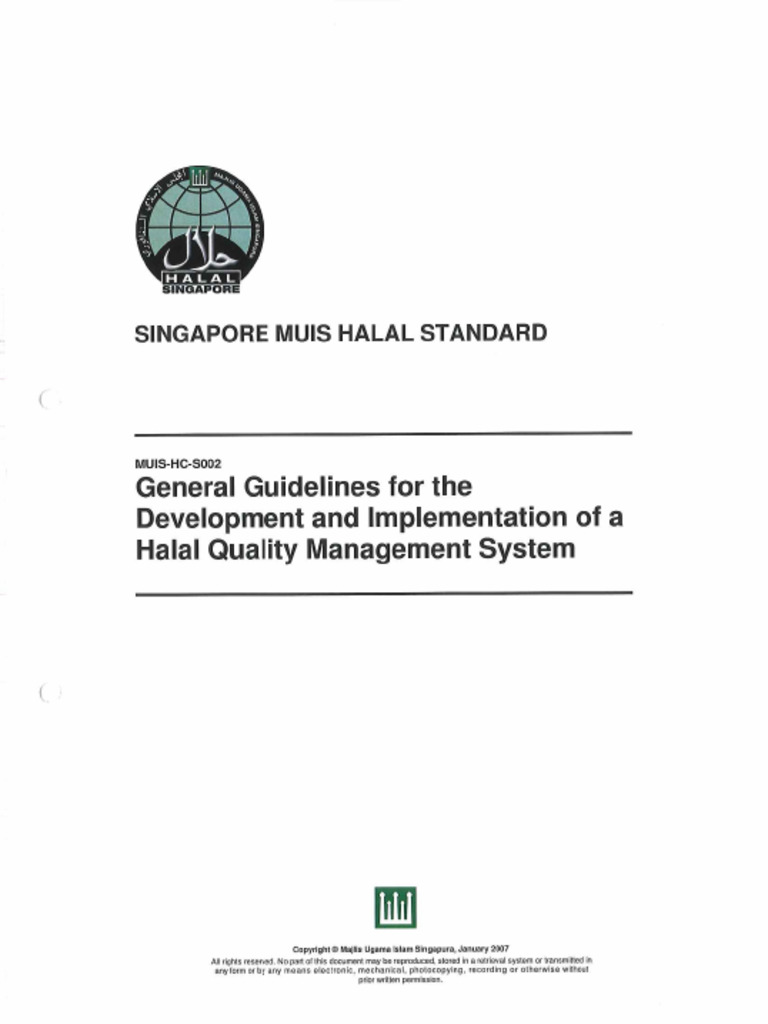 Halal - SG MUIS Halal Standard - Guidelines, - Development ...