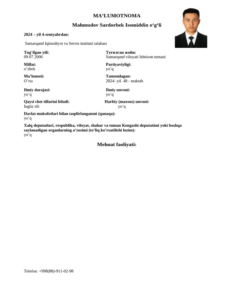 Mahmudov Sardor | PDF