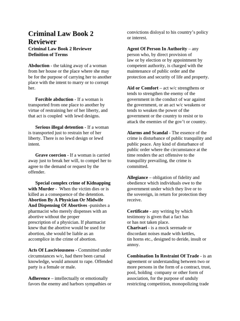 Criminal Law Book 2 Terminologies | PDF | Defamation | Politics