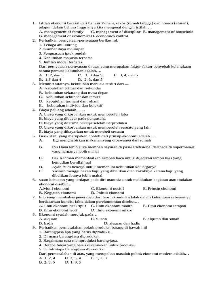 SOAL ULANGAN EKONOMI GANJIL BARU | PDF