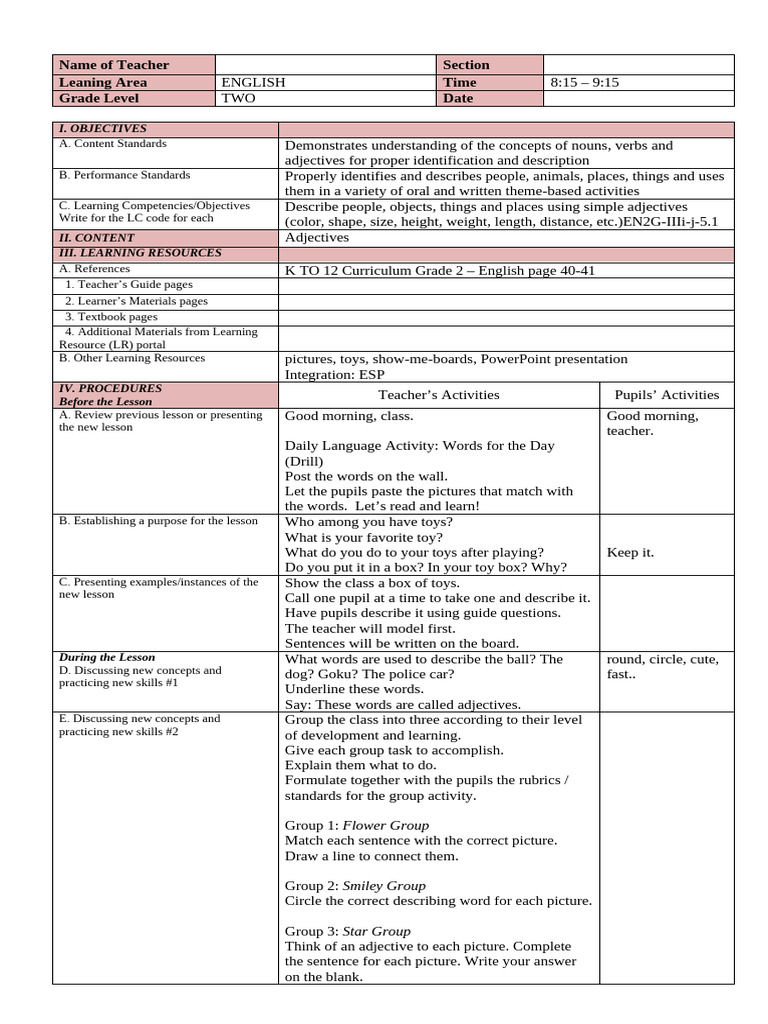 Grade 2 - COT - DLP - Q4 - ENGLISH | PDF