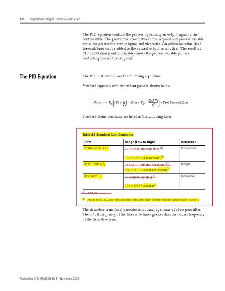 AB PLC PID Gain, Reset, Rate Values For Your Use | PDF | Technology ...