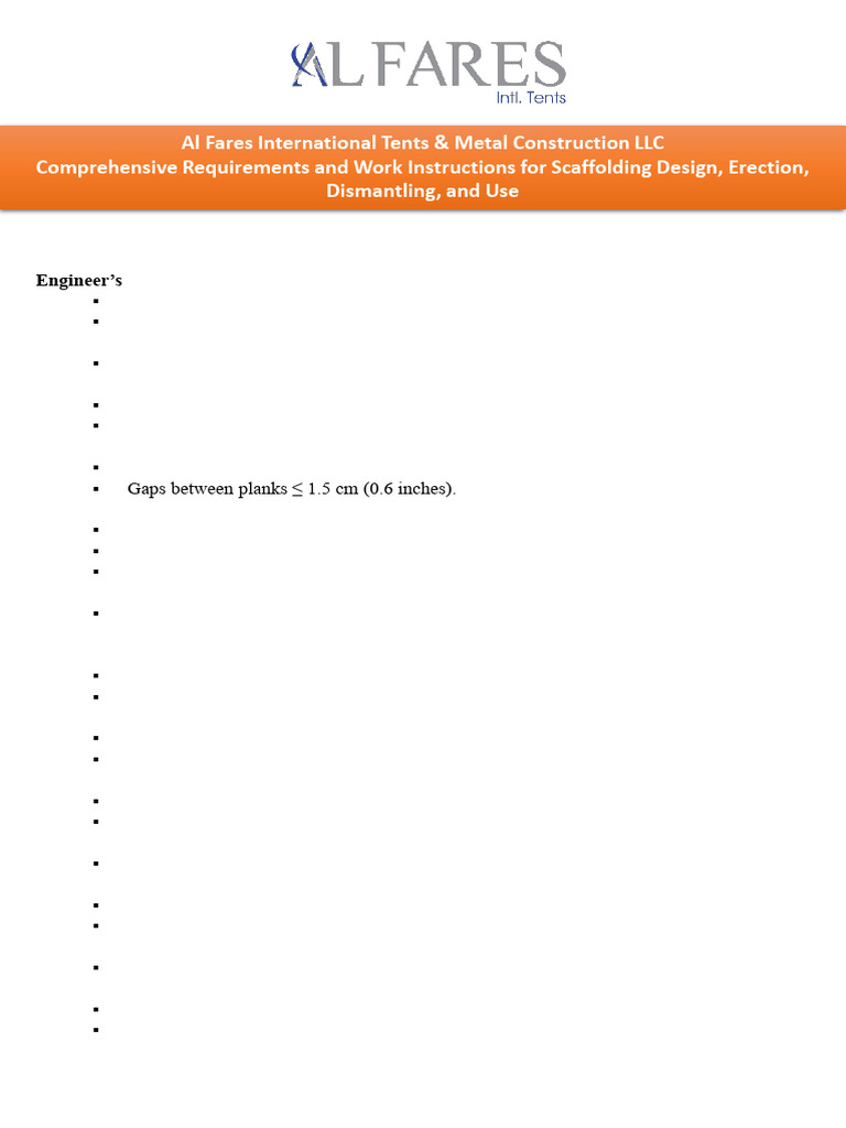 Work Instructions For Scaffold Design and Erection | PDF