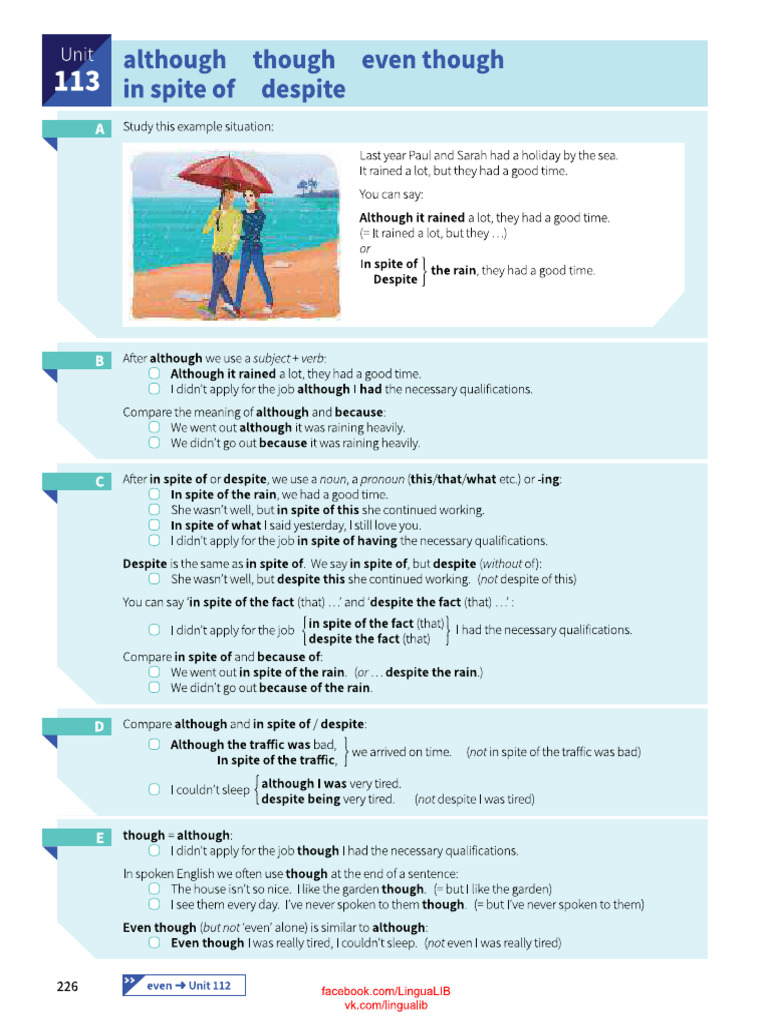 Despite - in Spite of - Although | PDF