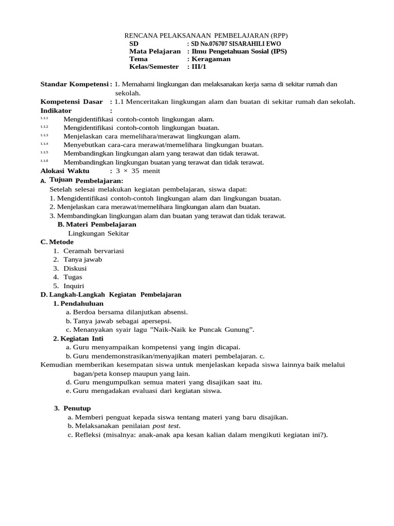 RPP Ips Kelas 3 Semseter 1 Dan 2 | PDF