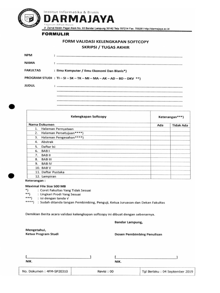From Validasi Kelengkapan Softcopy SkripsiTA | PDF