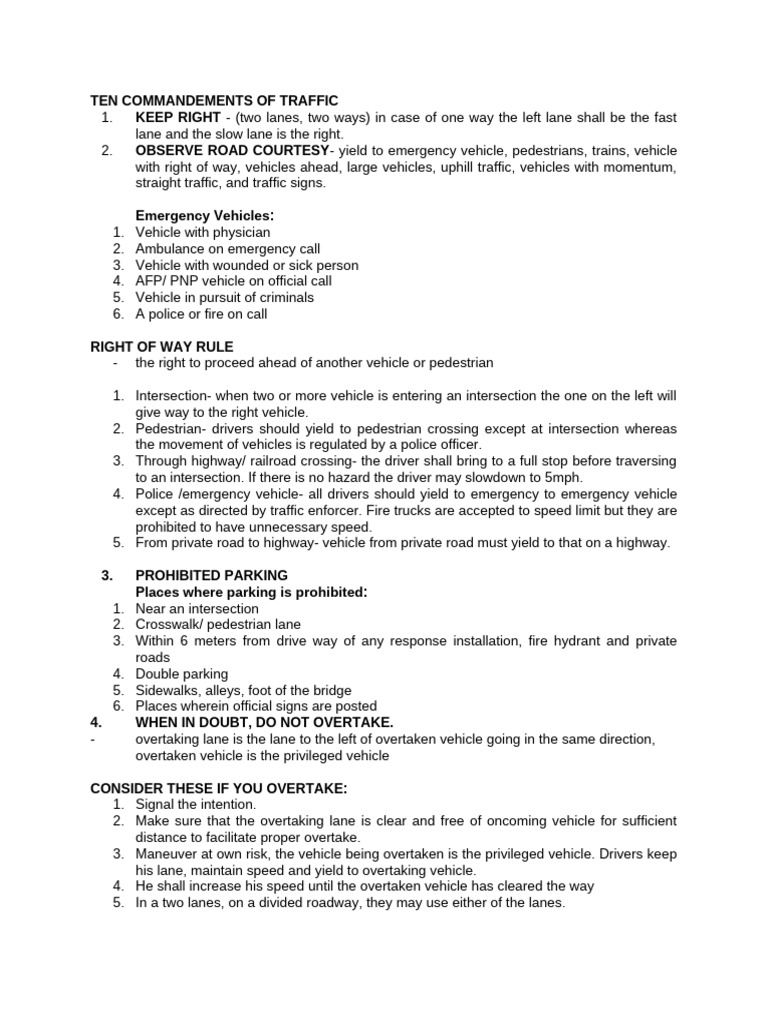 Ten Commandements of Traffic | PDF
